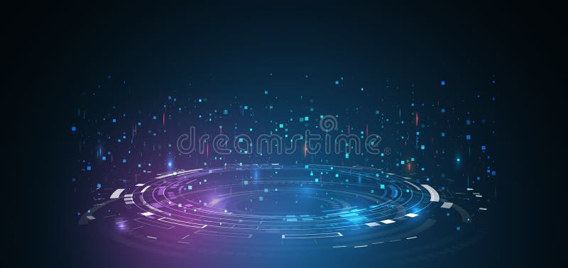 Wide Blue Background with Various Technological Elements. Abstract ...