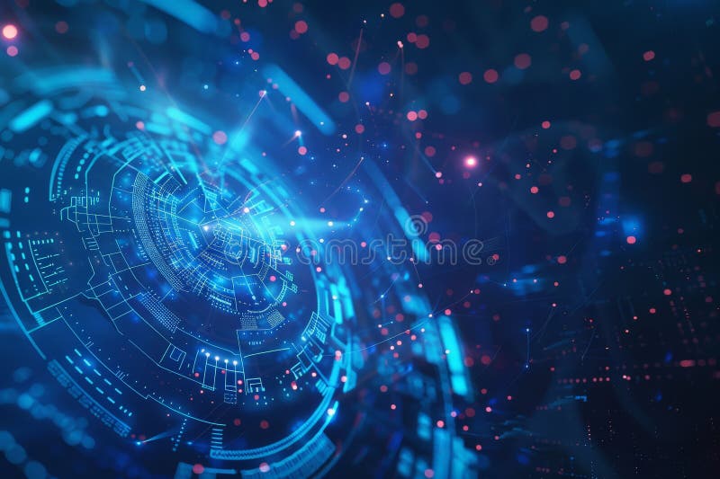 Wide Blue Background with Various Technological Elements. Hi-tech ...