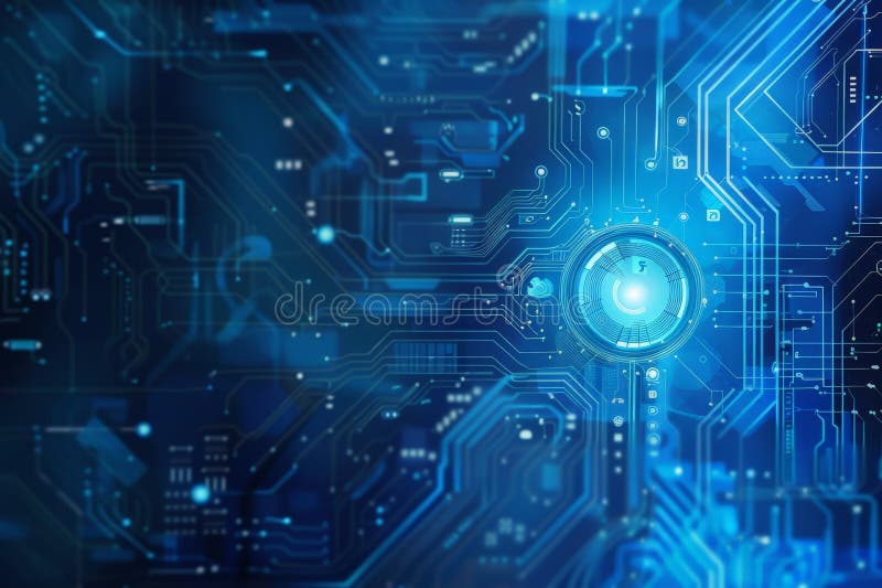 Wide Blue Background with Various Technological Elements. Hi-tech ...