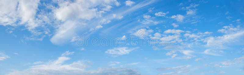 Wide Blue Sky Background with Cirrus and Fleecy Clouds, Panorama Format ...