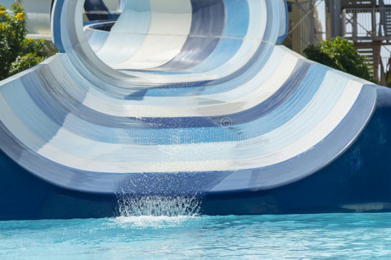 Wide Blue Water Slide in the Water Park. Stock Photo - Image of ...