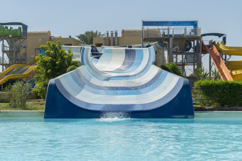 Wide Blue Water Slide in the Water Park Stock Photo - Image of vacation ...