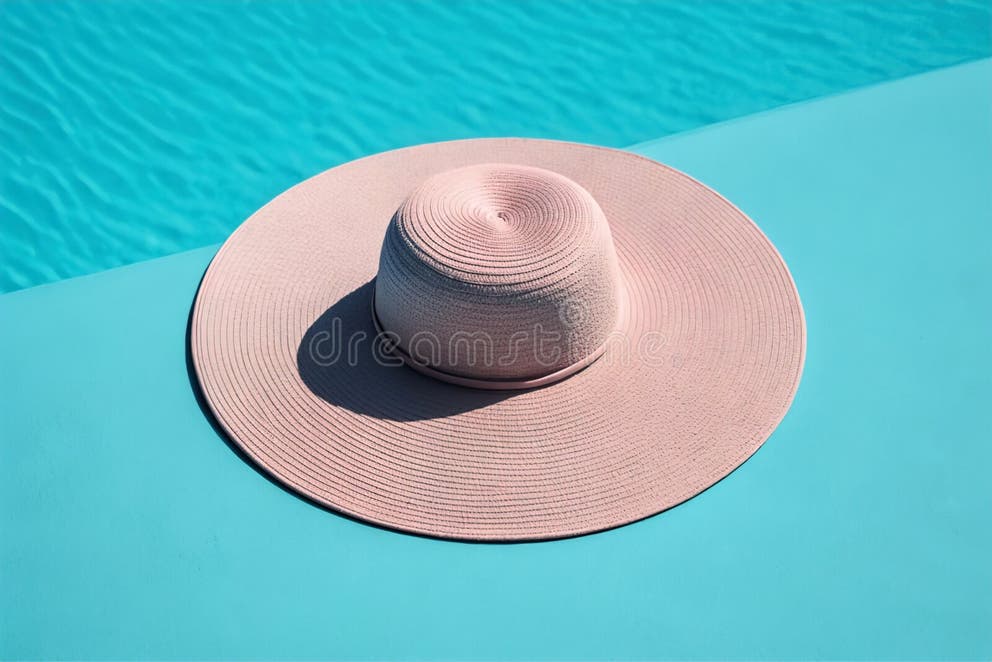 Wide Brim Hat Mockup in Soft Pink on Solid Ochre Background Stock ...
