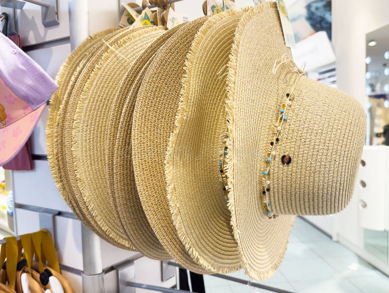 Wide-brimmed Straw Hats Displayed in a Store Setting Editorial ...