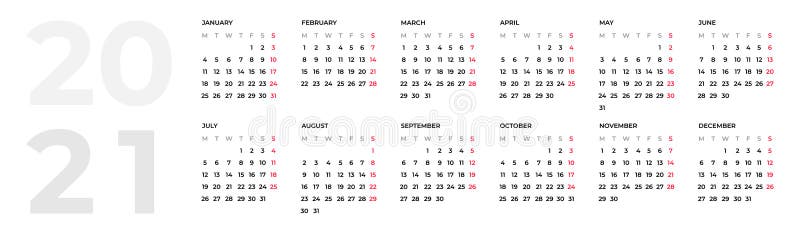Wide 2021 Calendar Black and White Design Stock Vector - Illustration ...