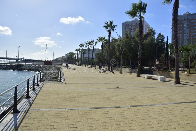 A Wide City Embankment with Palm Trees. Cadiz Stock Image - Image of ... A Wide City Embankment with Palm Trees. Cadiz Stock Image - Image of ...