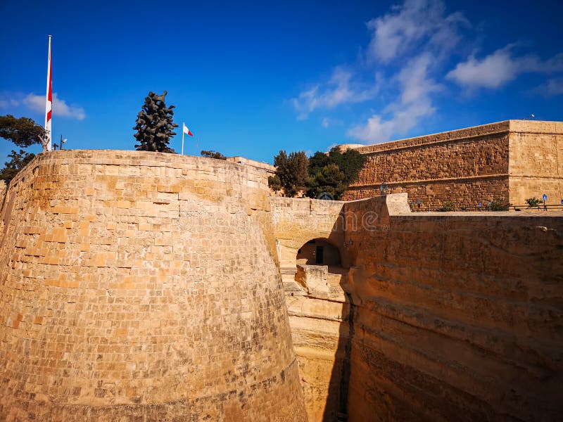 Wide City Walls of Valletta at Malta Stock Photo - Image of gate ...