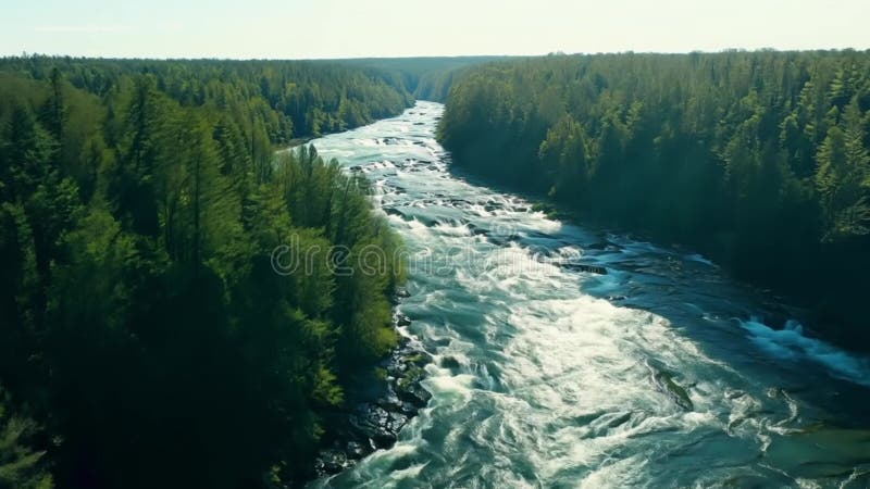 Aerial View of a Rushing River through a Forest Stock Video - Video of ...