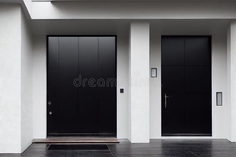 Wide Comfortable Front Door of House Against White Wall Stock ...