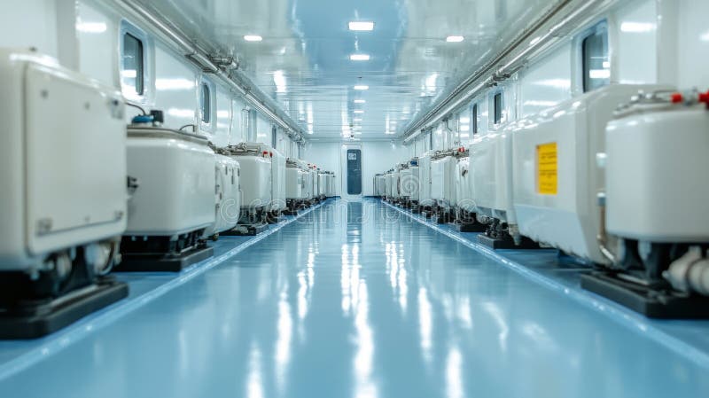 Luxury Yacht Engine Room Featuring Gleaming Grey-blue Surfaces ...