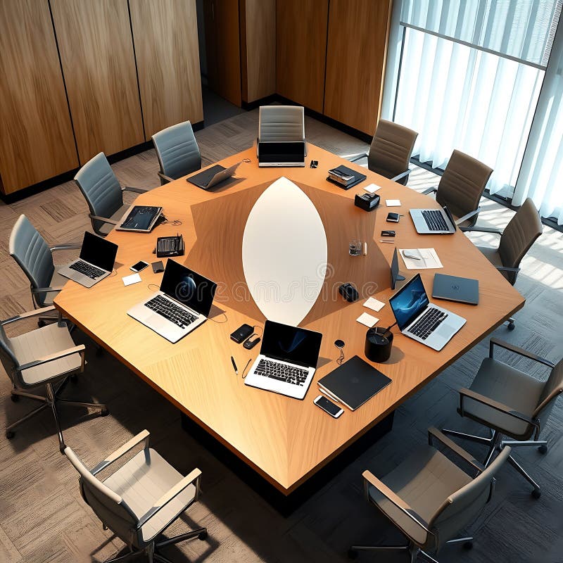 A Wide Conference Table with a Unique Geometric Design with Tech ...