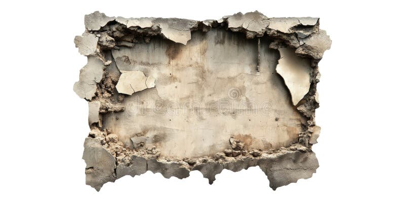 Wide Crumbling Wall Section with Exposed Inner Layers Isolated on ...