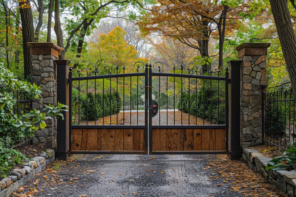 Wide Double-leaf Gates for Vehicles Stock Photo - Image of closed ...