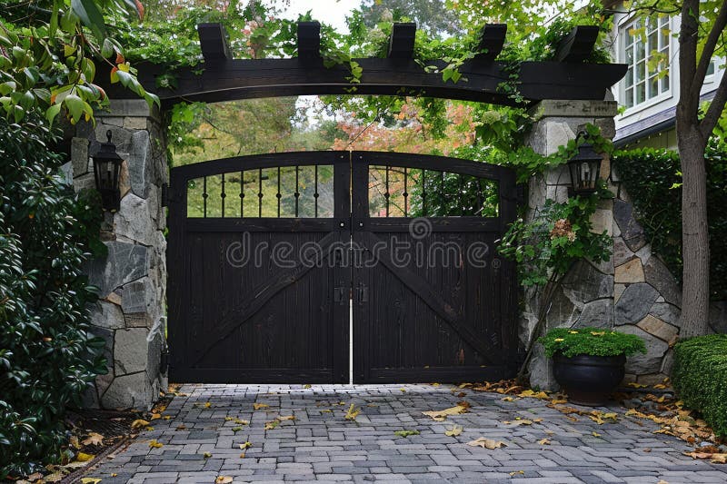 Wide Double-leaf Gates for Vehicles Stock Image - Image of fence ...
