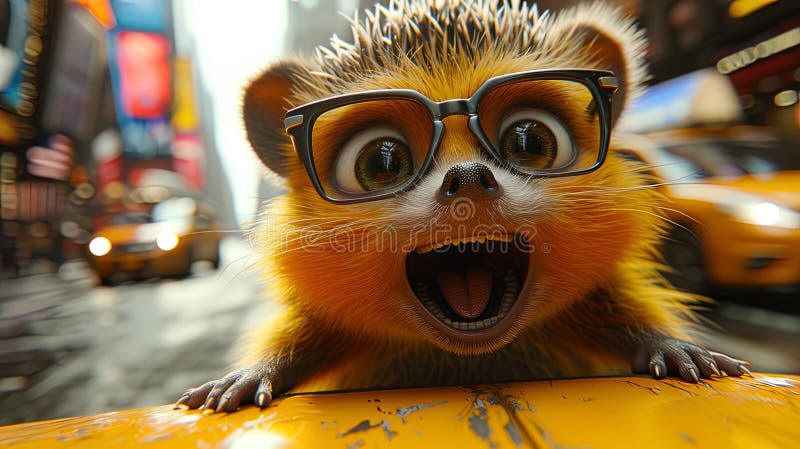 A Wide-eyed Hedgehog with Rectangular Glasses, Showcasing a Delightful ...