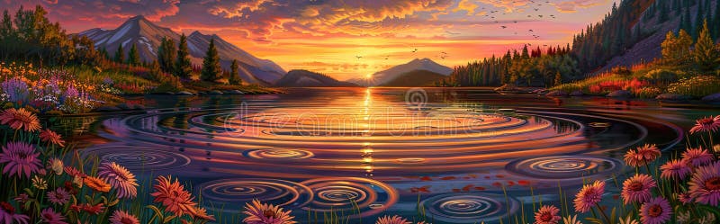 A Wide Fabulous Banner with an Evening Landscape for the Design of the ...