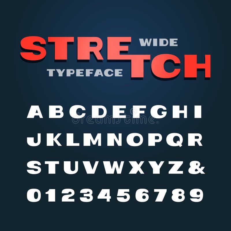 Wide Font. Vector Alphabet with Stretch Effect Letters and Numbers ...