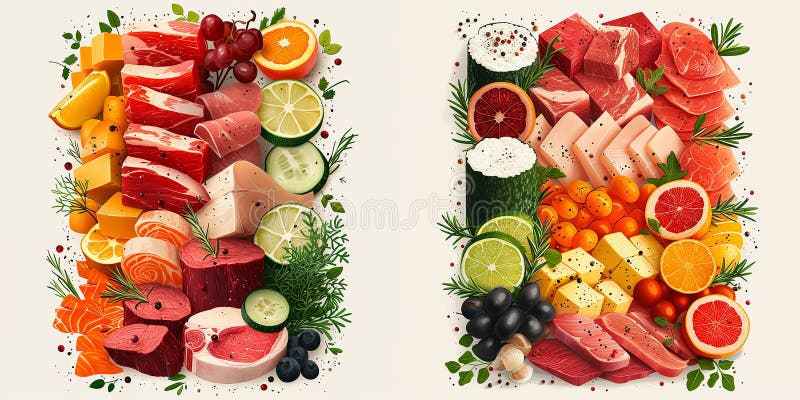 Wide Format Illustration of Assorted Meat Products Stock Illustration ...