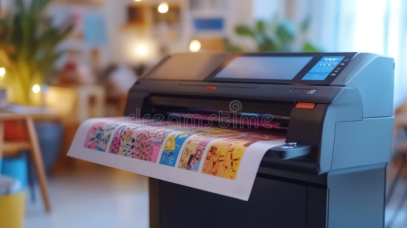 Wide Format Label Printing Machine Producing Labels Against a Blurred ...