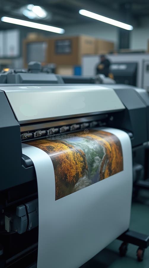 Wide Format Printer Creating Vibrant Color Landscape Poster Stock ...