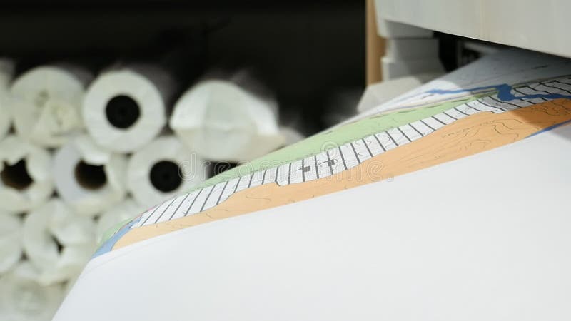 Wide Format Printer Printing Draft Outline Drawing Stock Footage ...