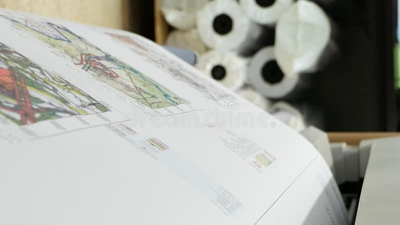 Wide Format Printer Printing Draft Outline Drawing Stock Footage ...