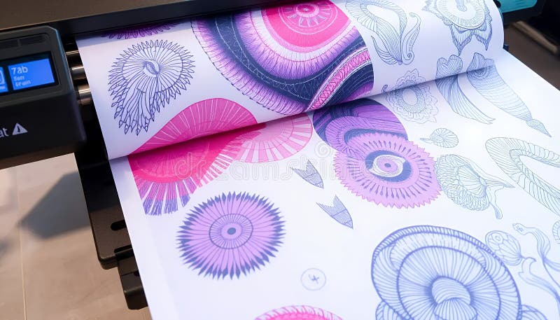 Wide Format Printer Producing Pink and Purple Floral Pattern Wallpaper ...