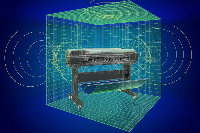 Wide Format Printer, Visualization 3d Cad Model, Blueprint. 3D ...