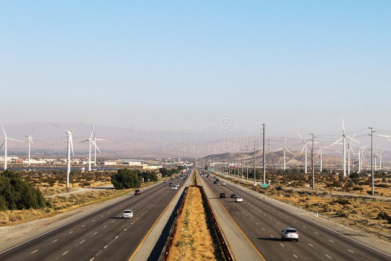 A Wide Full Angle View Overlooking Multiple Lanes of California Freeway ...