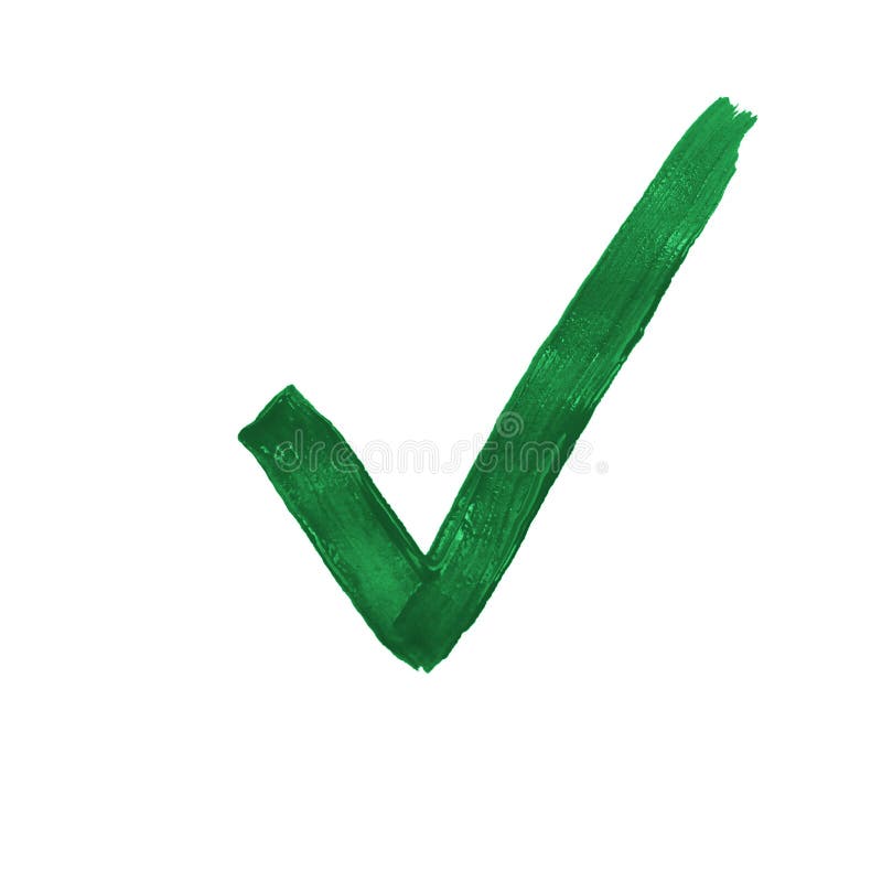 Wide Green Tick Drawn with a Brush on White Paper Stock Image - Image ...