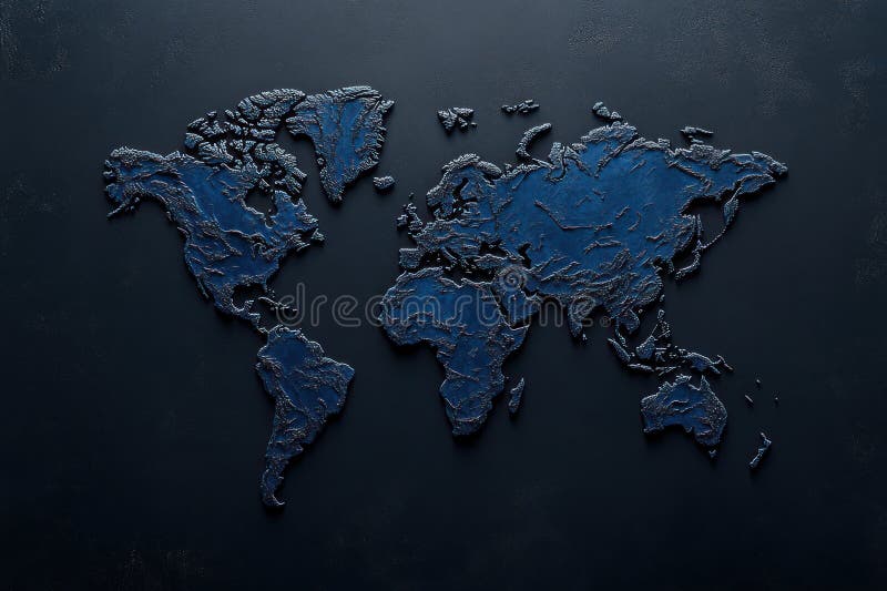 Wide Horizontal Banner of World Map Embossed in Stylized Illustration ...