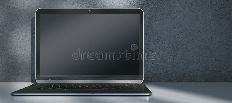 Wide Image Laptop Computer with Empty Mock Up Screen Placed on Desk ...