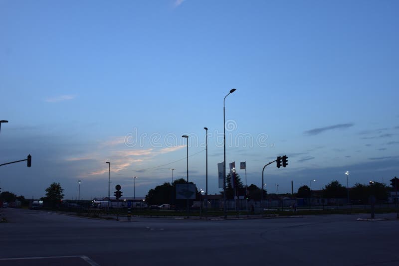 Wide Intersection with Traffic Lights and Street Lighting Stock Photo ...