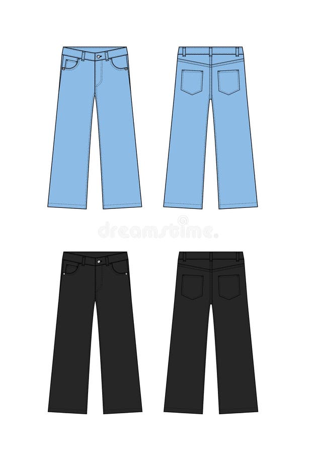 Wide Jeans Pants Vector Template Illustration Set Stock Vector ...
