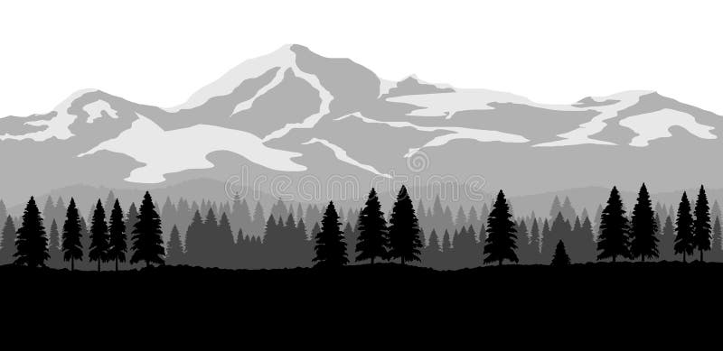 Wide Landscape with Mountains and Forest. Flat Design Nature Background ...
