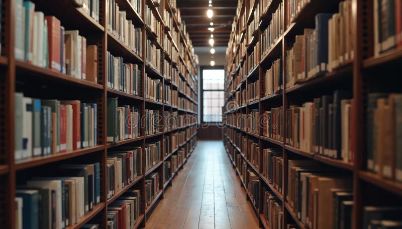 Wide Library Interior with Numerous Bookshelves Filled with Various ...