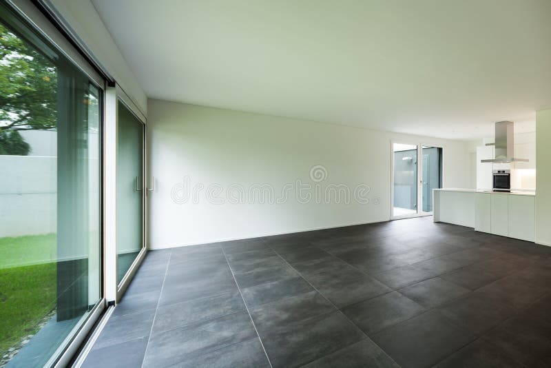 Wide Living Room with Kitchen Stock Photo - Image of ceiling, building ...