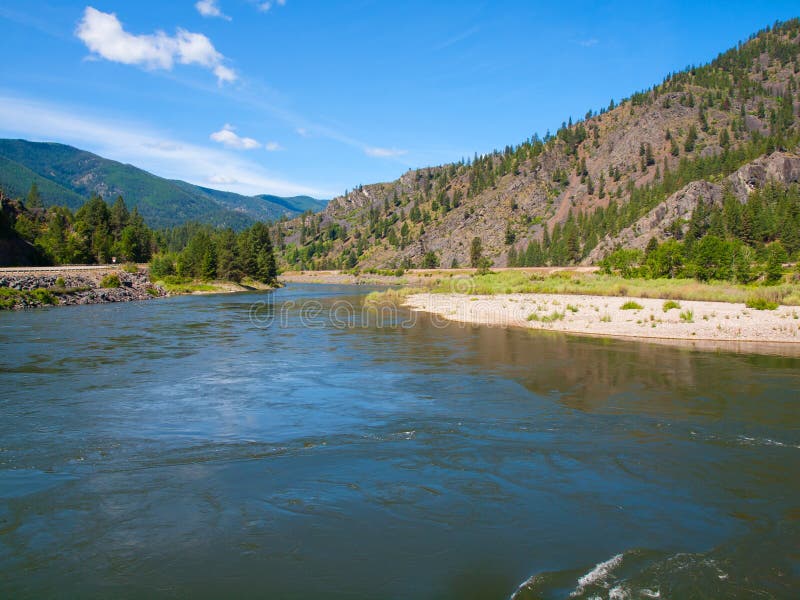 Wide Mountain River Cuts a Valley - Clark Fork River Stock Photo ...