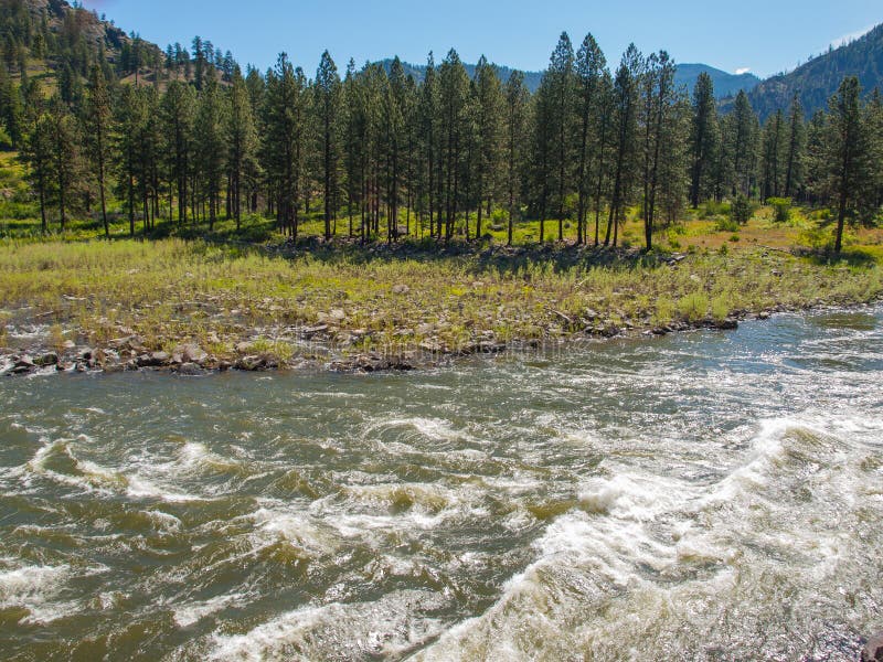 Wide Mountain River Cuts a Valley - Clark Fork River Stock Image ...