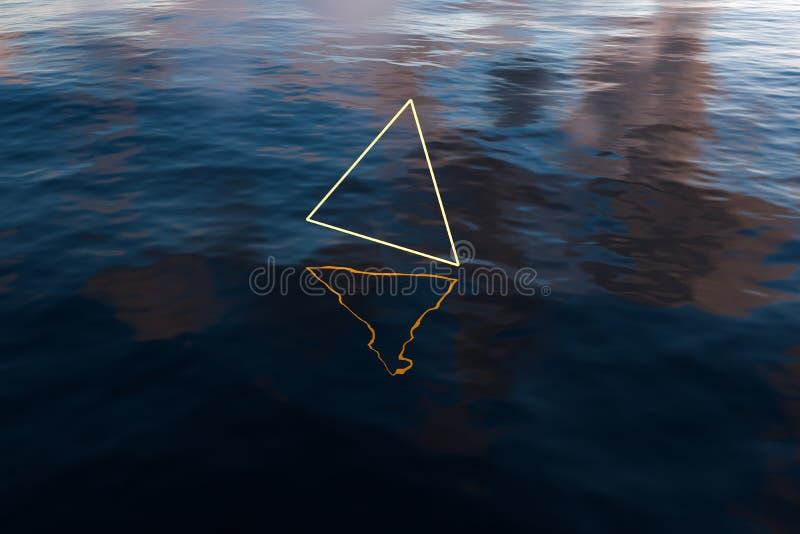 The Wide Ocean with Glowing Triangle Lines, 3d Rendering Stock ...