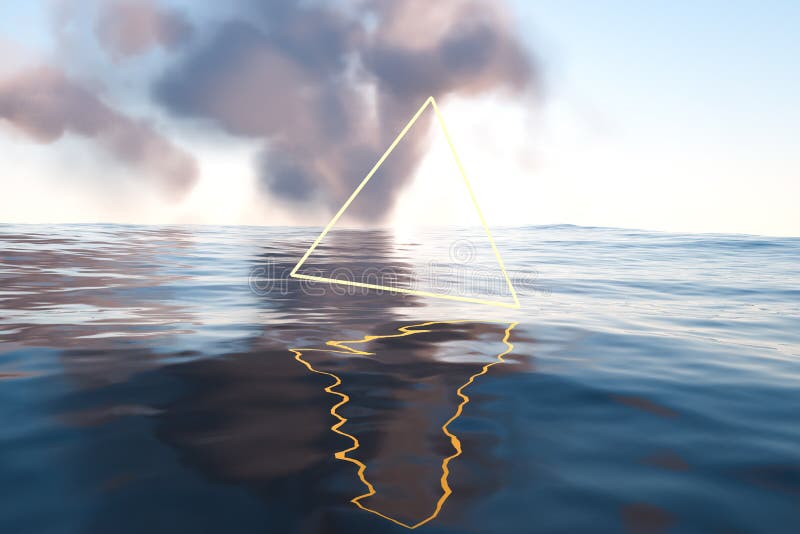 The Wide Ocean with Glowing Triangle Lines, 3d Rendering Stock ...
