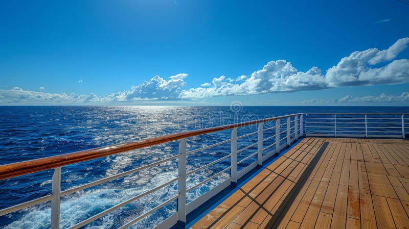 Wide Ocean View from Cruise Ship Deck Under Clear Blue Skies Stock ...