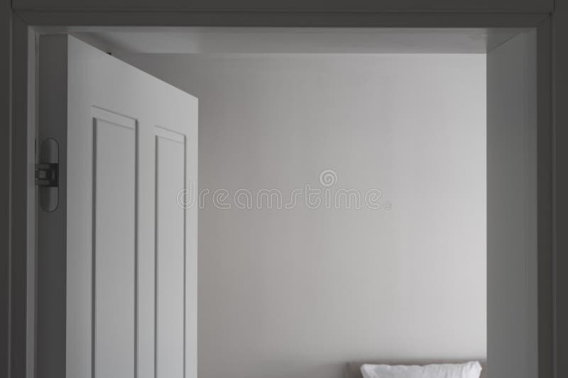 Wide Open Bedroom Door with Clean White Wall Stock Photo - Image of ...