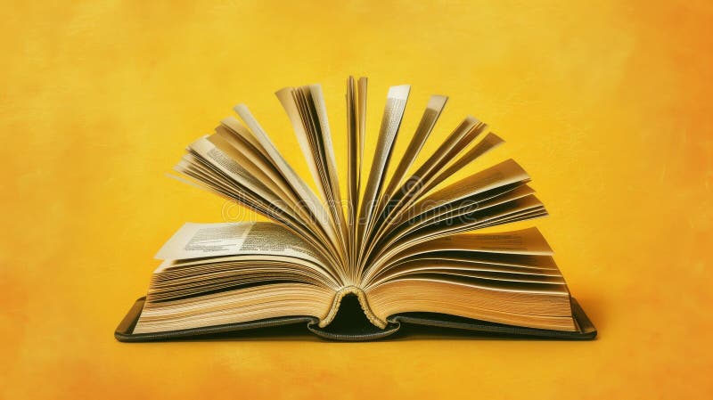 Wide Open Book on Yellow Background Stock Image - Image of open, simple ...