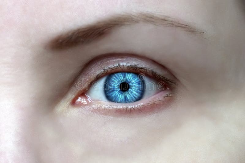 Wide Open Eyes, Bright Blue Iris, Look Ahead. Stock Image - Image of ...
