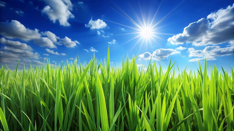 Wide Open Grass Fields Under Clear Blue Sky Stock Illustration ...