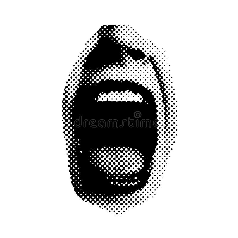 Wide Open Halftone Female Mouth. Front View. Vector Isolated Dotted ...