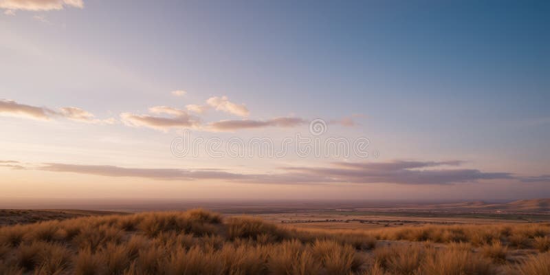 A Wide Open Landscape at Sunset Stock Illustration - Illustration of ...