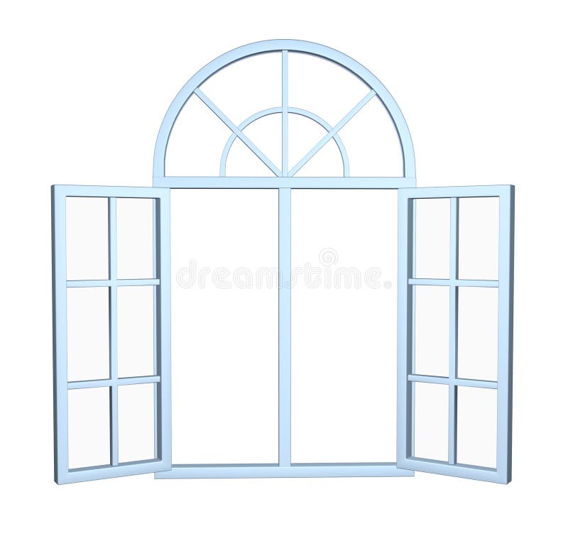 Wide Open Modern Arch Window. 3D Image Isolated on White Stock ...