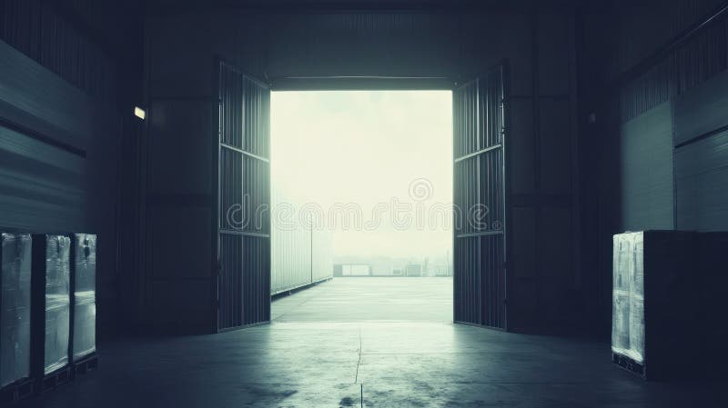 Wide open warehouse doors stock image. Image of commercial - 385874597